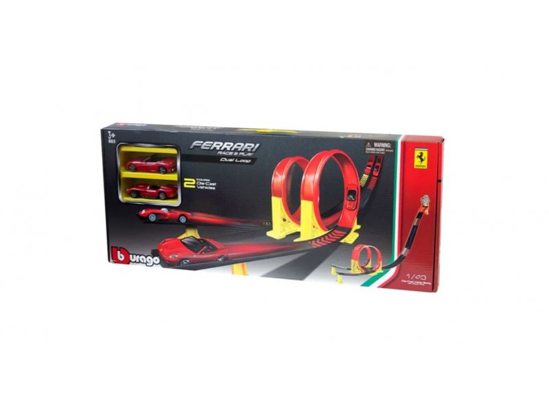 Igračke za dečake : BURAGO FERRARI dual loop PLAYSET 1:43