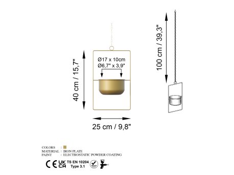 WALLXPERT Decorative Pot metalna zlatna saksija Parapet Gold ...